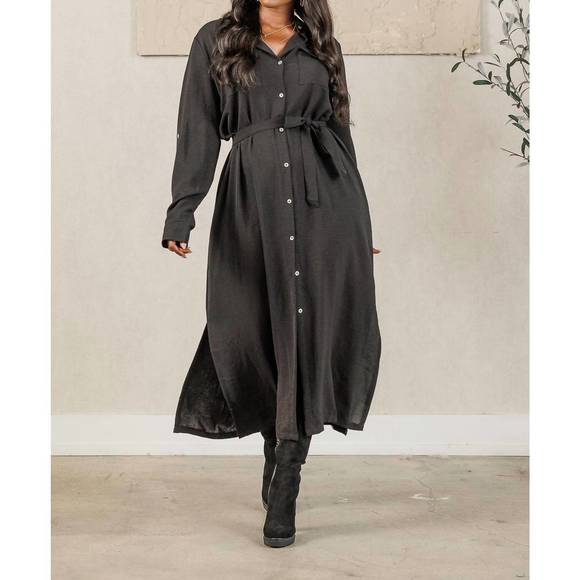 Spin | Dresses | New Spin Olivia Shirt Midi Dress In Black | Poshmark